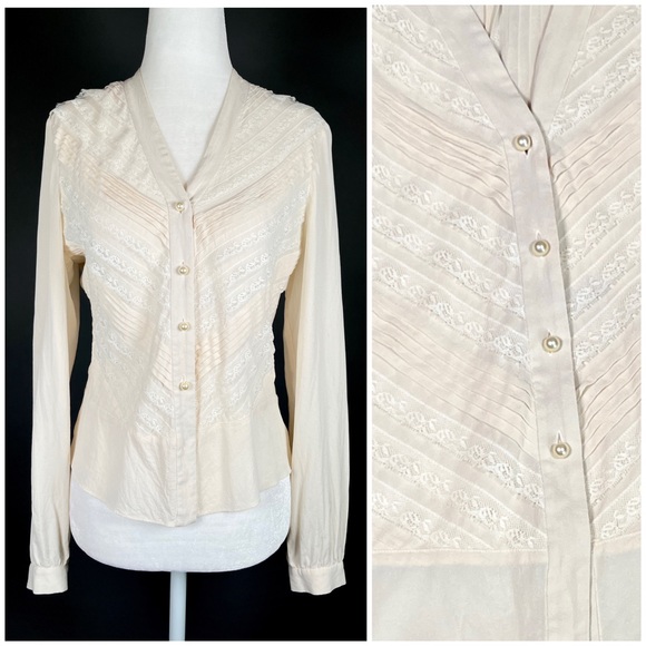 Talbots | Tops | Talbots Pure Silk Lace Pin Tuck Blouse | Poshmark